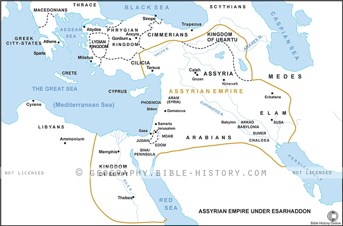 Assyrian Empire Under Esarhaddon - Basic Map (72 DPI) 1-Year License - Bible Maps and Images