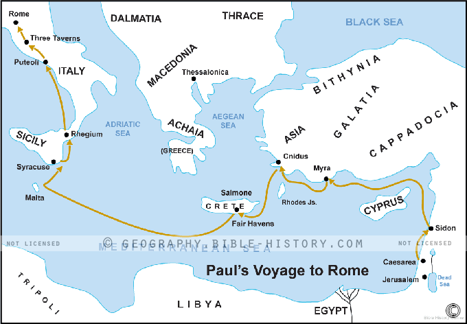 Paul's Voyage to Rome - Basic Map (72 DPI) 1-Year License - Bible Maps ...