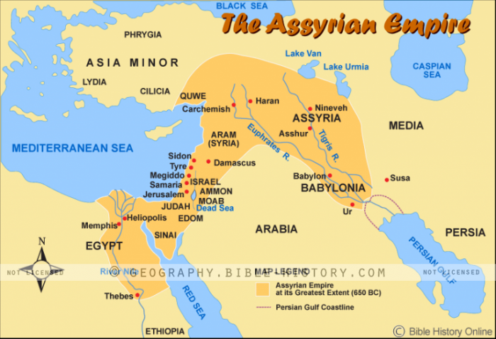 Assyrian Empire - Color Map (72 DPI) 1-Year License - Bible Maps and Images